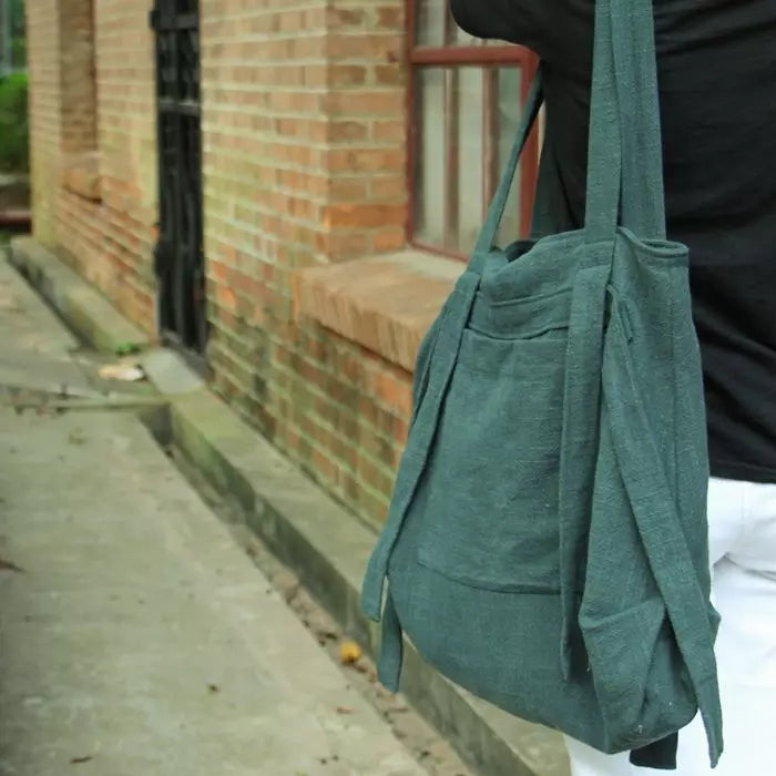 Green Women Backpack Linen Shoulder Bag – SimpleLinenLife