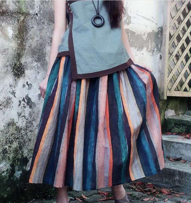 Colorful Striped Women's Skirts SJ98409 – SimpleLinenLife