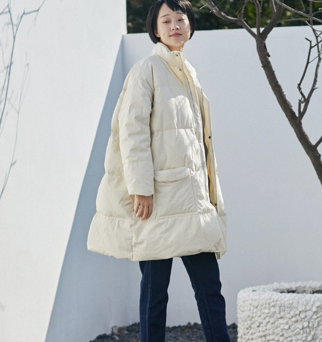 Stand Collar Side Pockets Turn Down Collar Down Jacket Women Down Coat ...